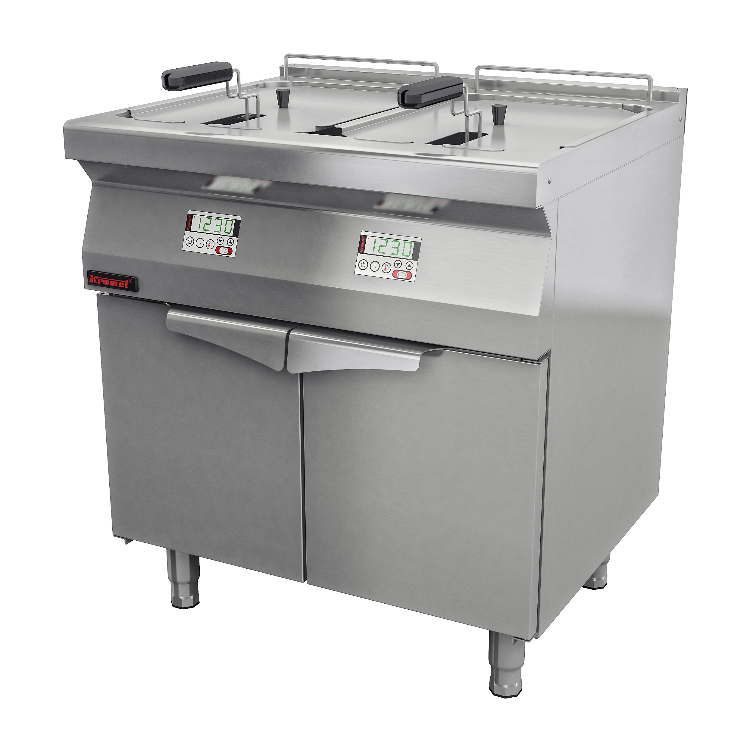 700.FE-2x15f 2x15l electric deep fryer on a closed cabinet base - Kromet