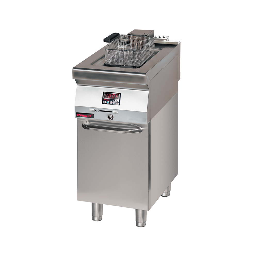 700.FE-10f.S.D 1x8l 8kW electric deep fryer on a closed cabinet base ...